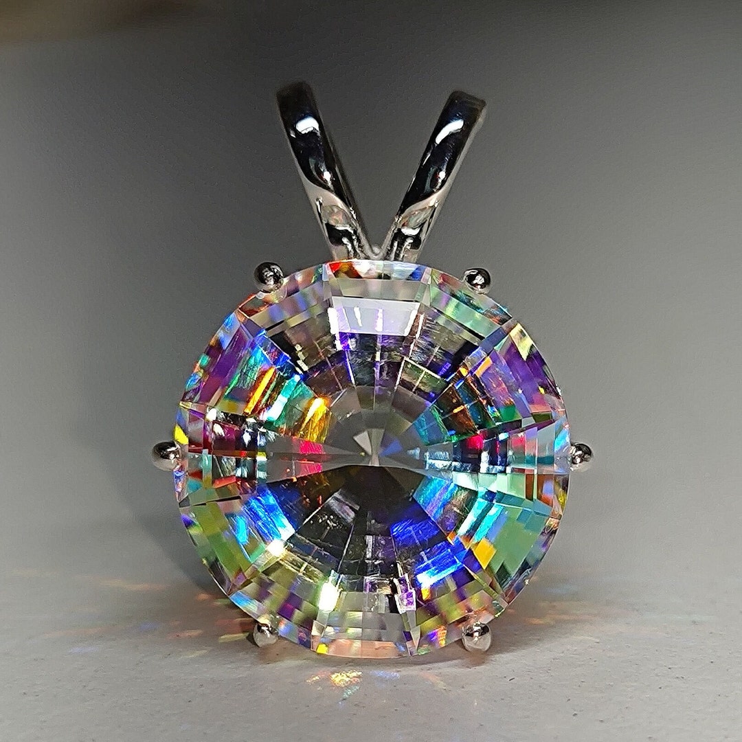 Magical Mystic Topaz Pendant, 21×21MM Fantasy Cut, 925 Sterling Silver ...