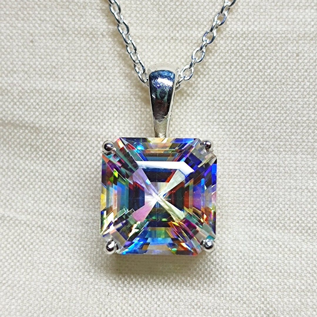 Magical Mystic Topaz Pendant, 10×10MM Asscher Cut, 925 Sterling Silver ...