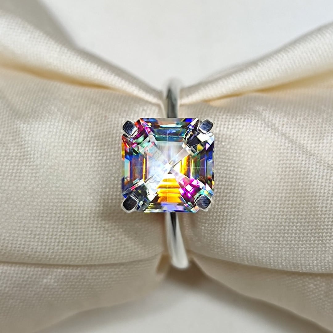 Magical Mystic Topaz Ring, Asscher Cut Stone, 925 Sterling Silver Ring ...