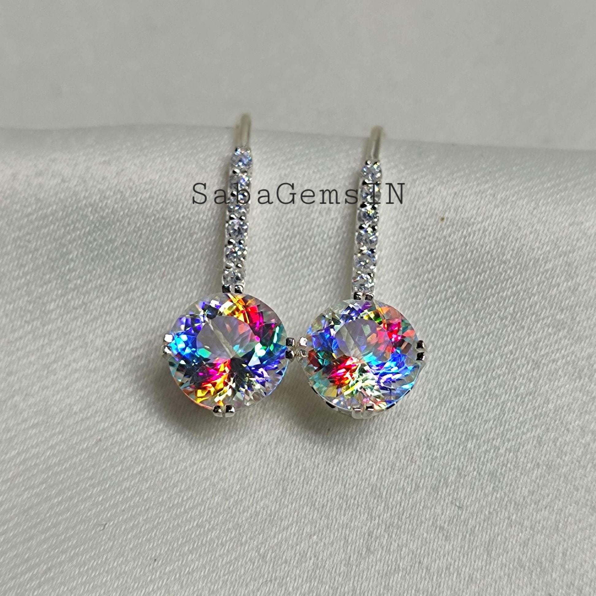Magical Mystic Topaz Earrings, Dangle Earrings, Portuguese Cut Round ...