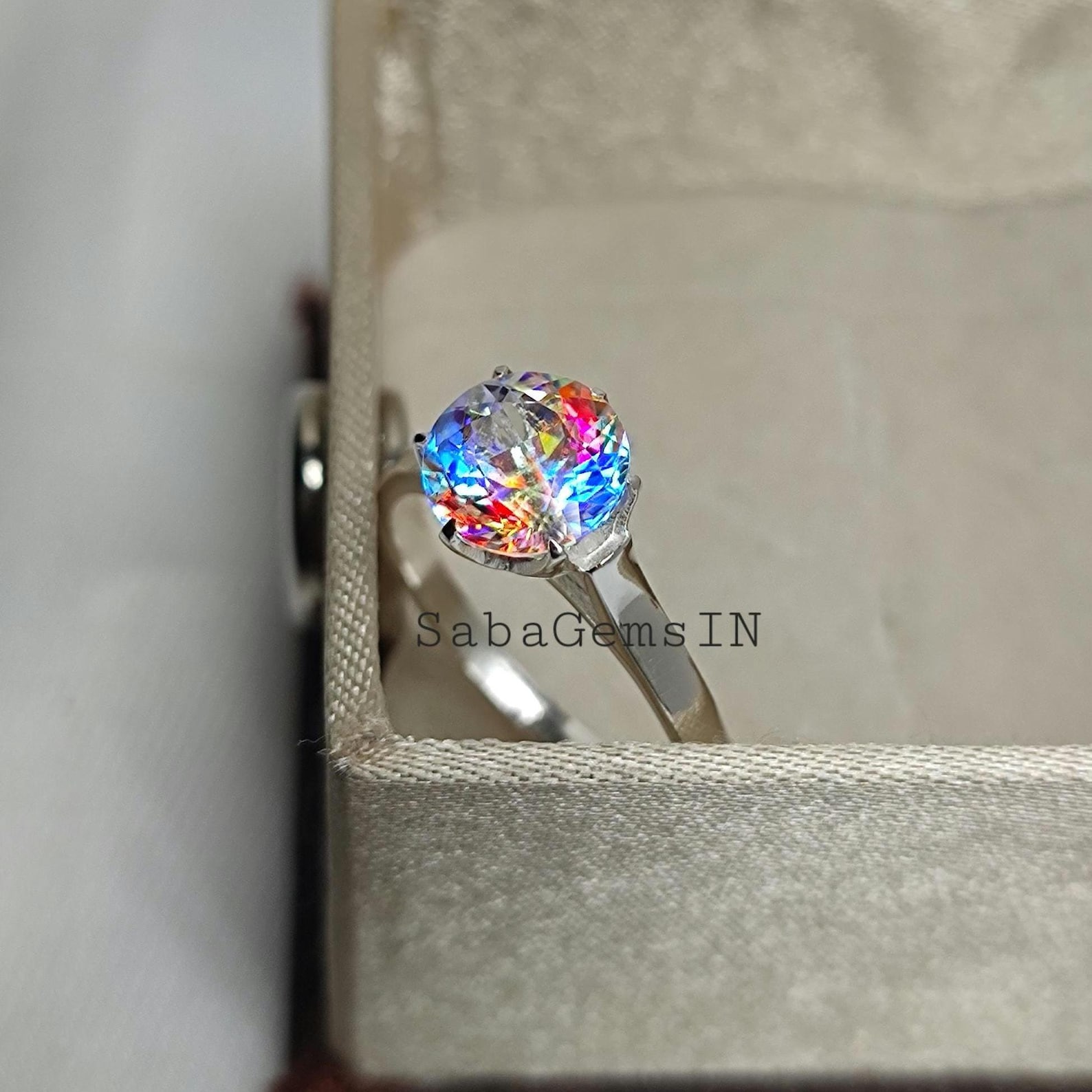 Magical Mystic Topaz Ring, Portuguese Cut, 8×8 MM 925 Sterling Silver ...