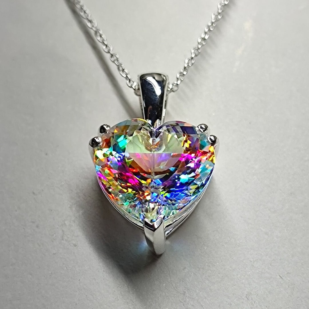 Magical Mystic Topaz Pendant, Heart Shape, Portuguese Cut, 925 Sterling ...