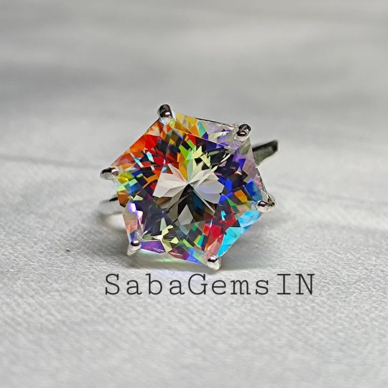 Magical Mystic Topaz Ring, Hexagon Shape, Fantasy Portuguese Cut,925 ...