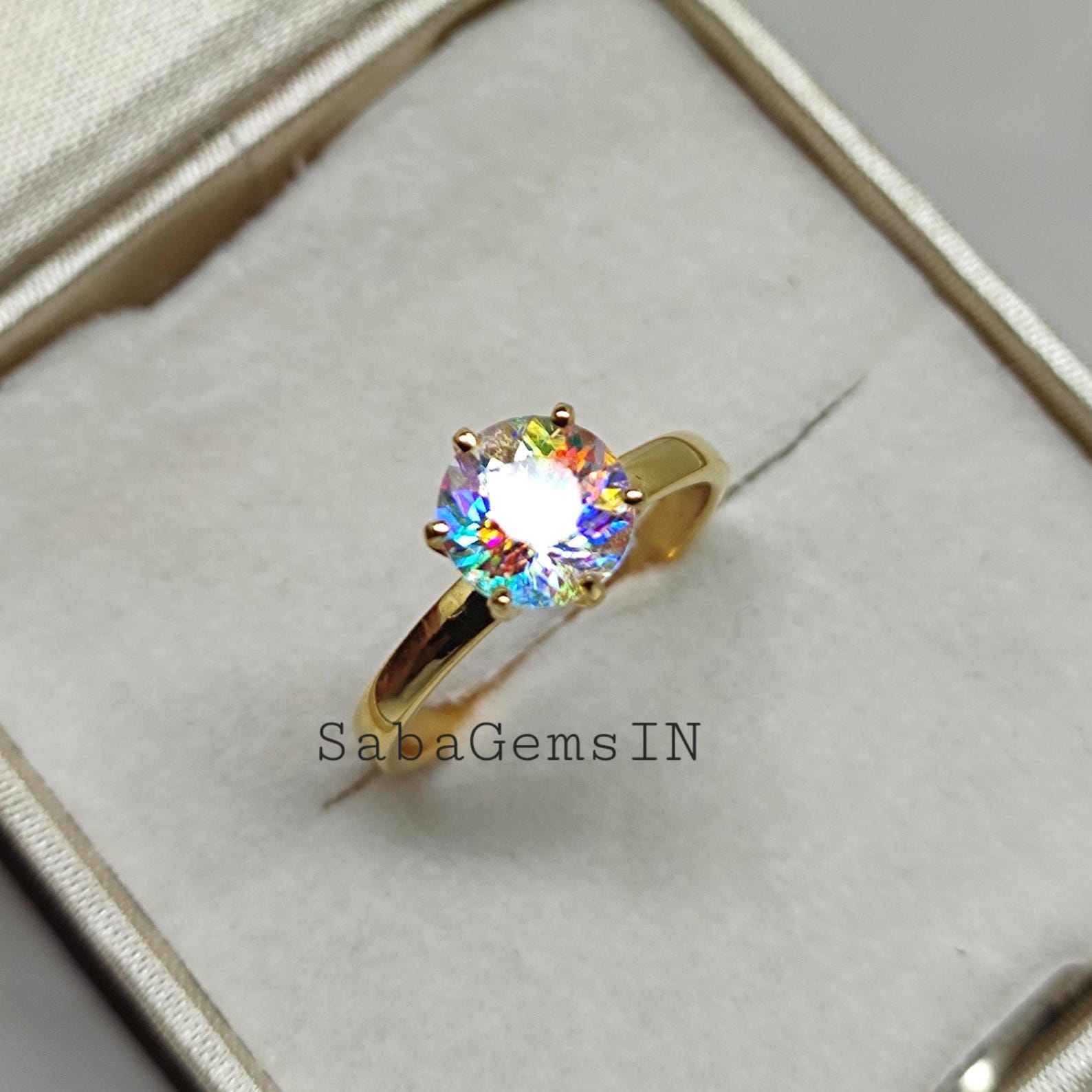 Magical Mystic Topaz Ring, Portuguese Cut, 8×8MM Gold Plated, 925 ...