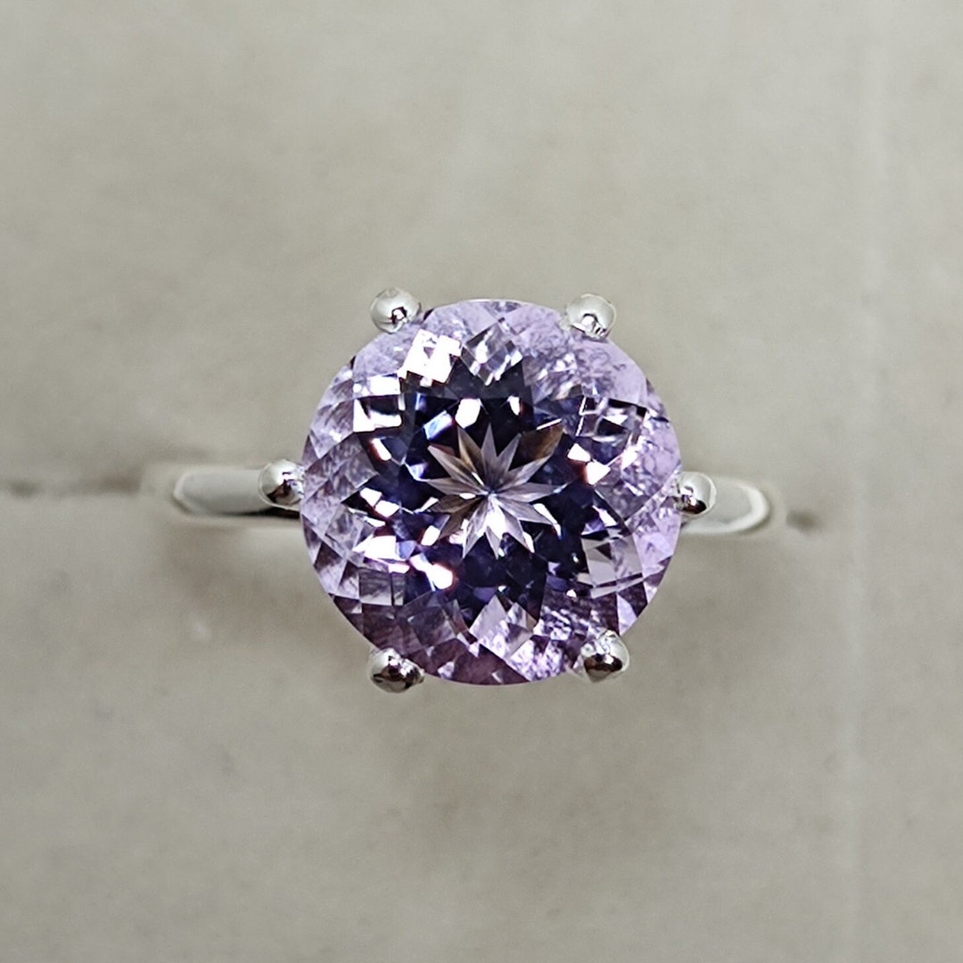 Natural Pink Amethyst Gemstone Ring, Portuguese Cut, 10×10 MM, 925 ...