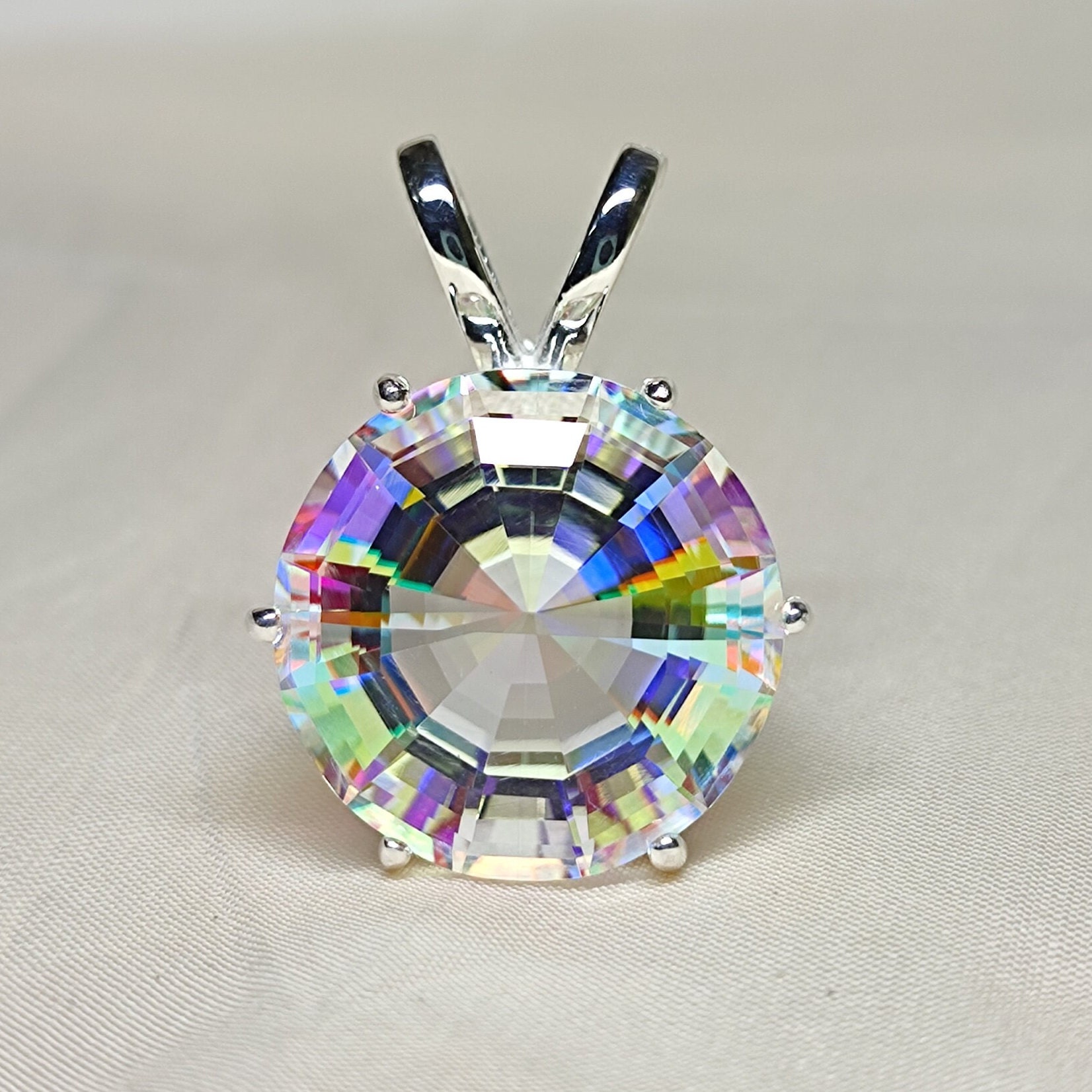 Magical Mystic Topaz Pendant, 21×21MM Fantasy Cut, 925 Sterling Silver ...