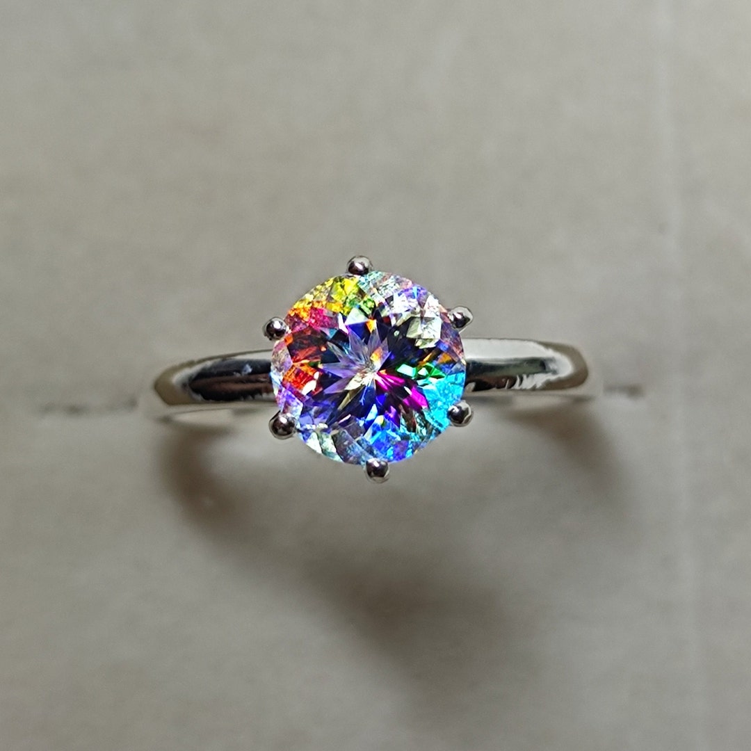 Magical Mystic Topaz Ring, Portuguese Cut, 8×8MM 925 Sterling Silver ...