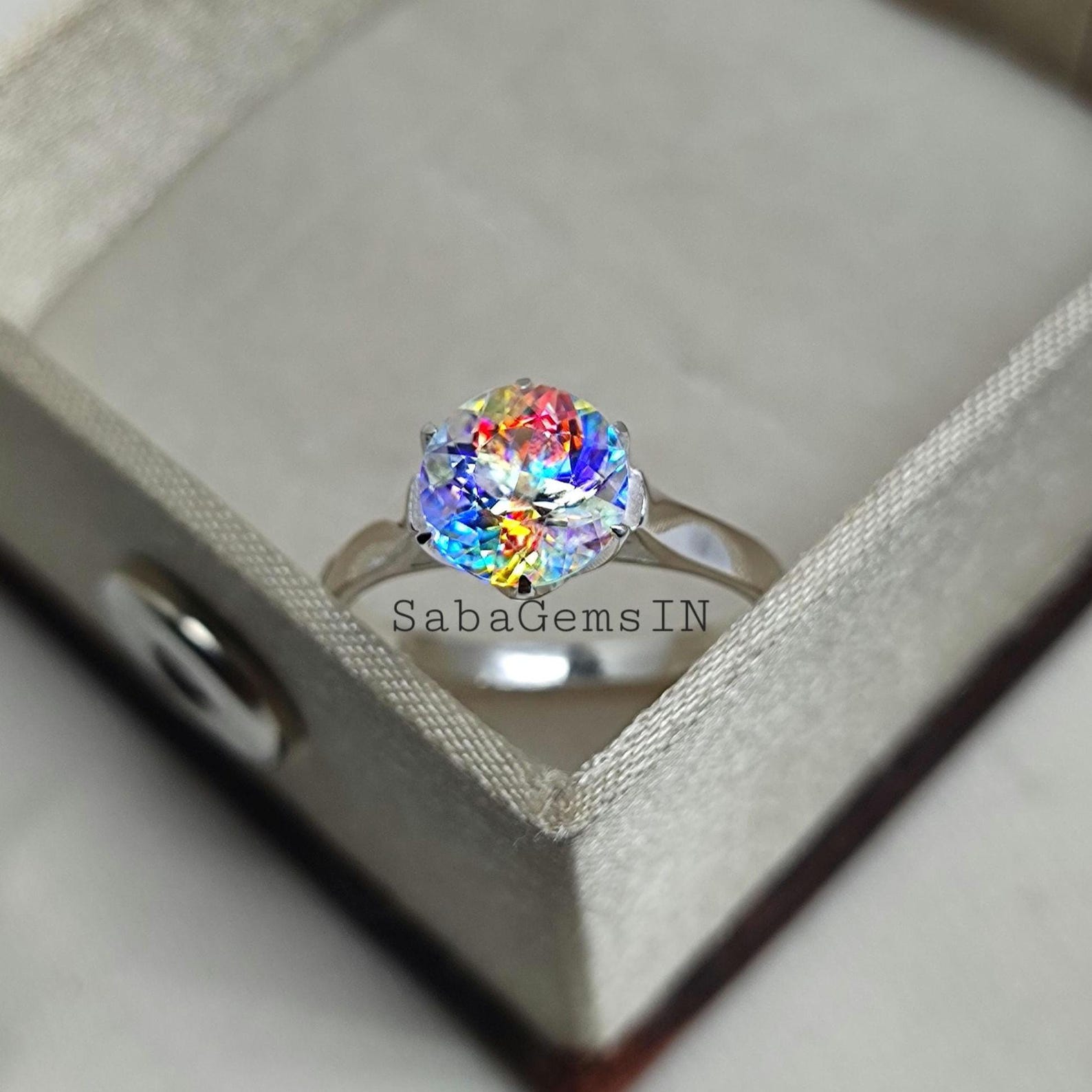 Magical Mystic Topaz Ring, Portuguese Cut, 8×8 MM 925 Sterling Silver ...