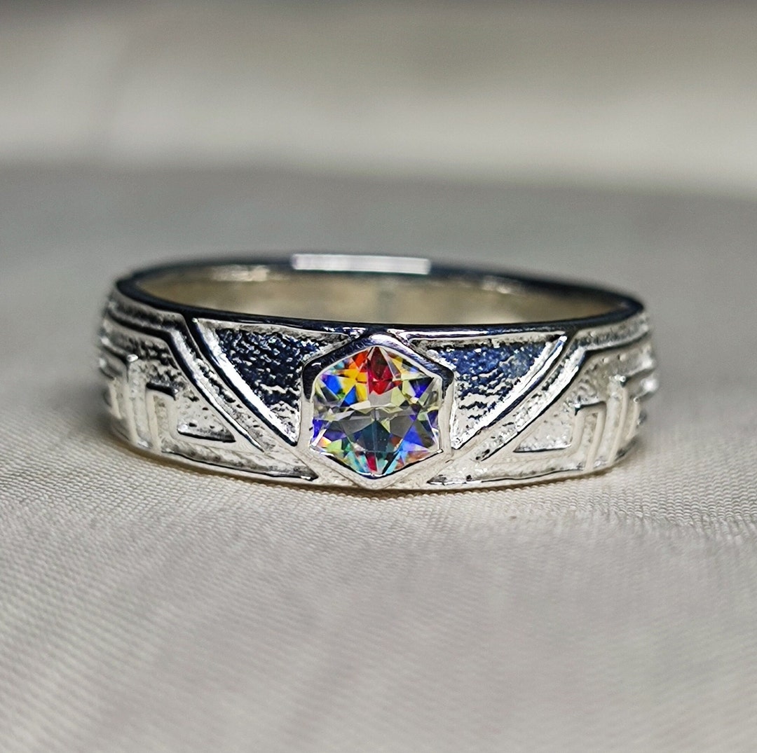 Greek Key Ring, Magical Mystic Topaz Band, Hexagon Shape, 925 Sterling ...