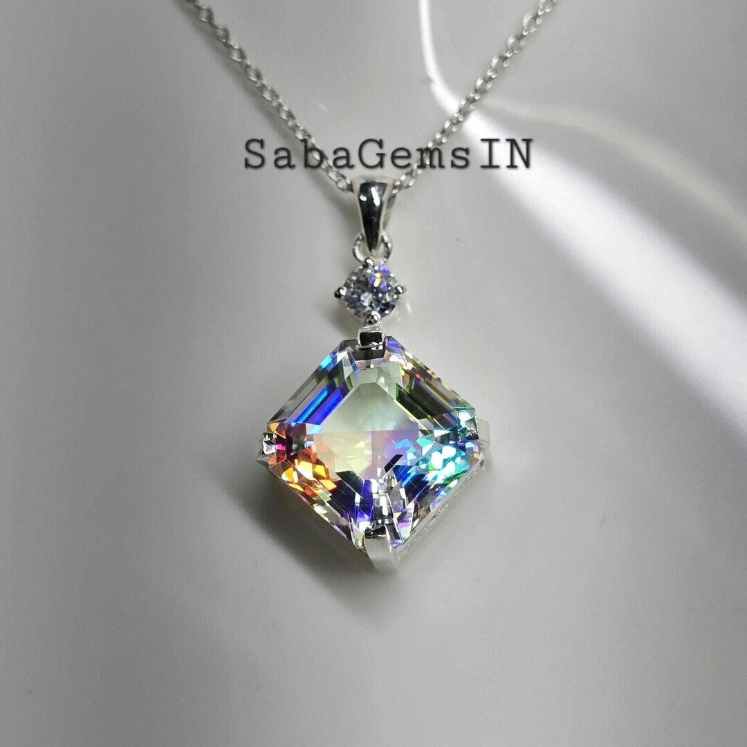 Magical Mystic Topaz Octagon Pendant, 15×15 MM Asscher Cut, 925 ...