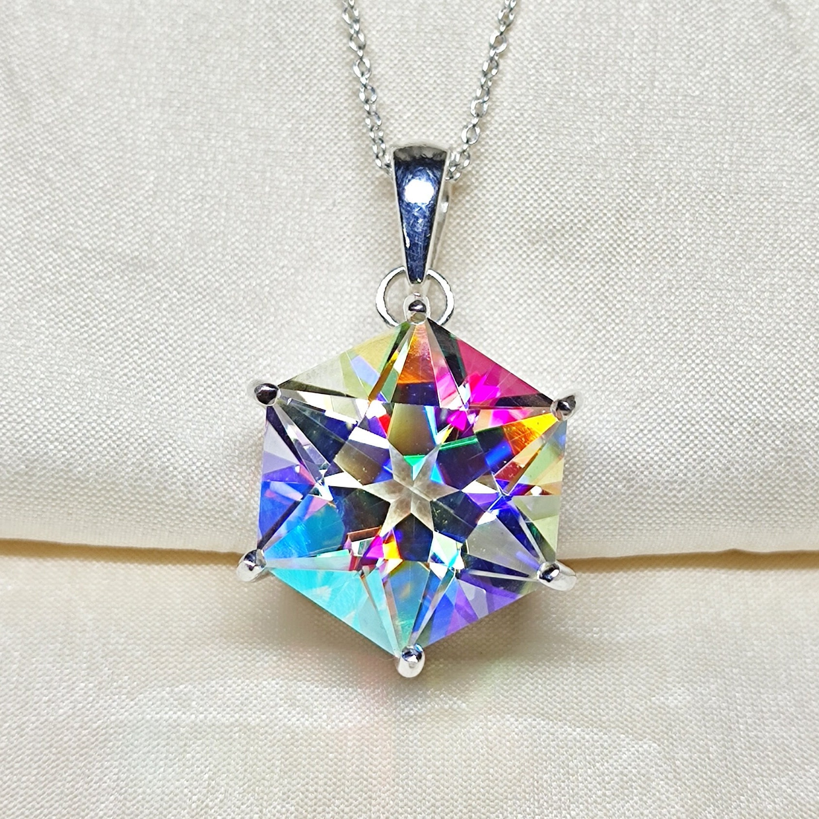 Magical Mystic Topaz Pendant, 19×19 MM Big Pendant, Hexagon Fantasy Cut ...