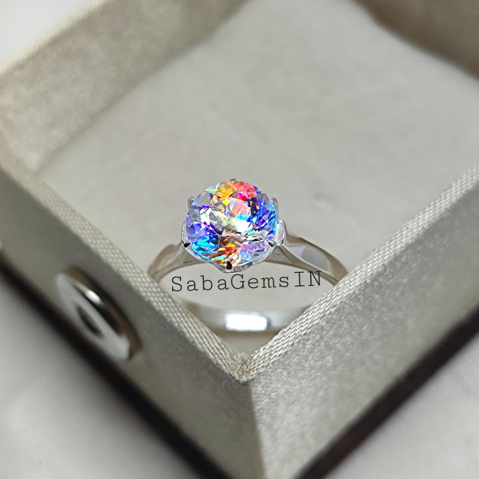 Magical Mystic Topaz Ring, Portuguese Cut, 8×8 MM 925 Sterling Silver ...