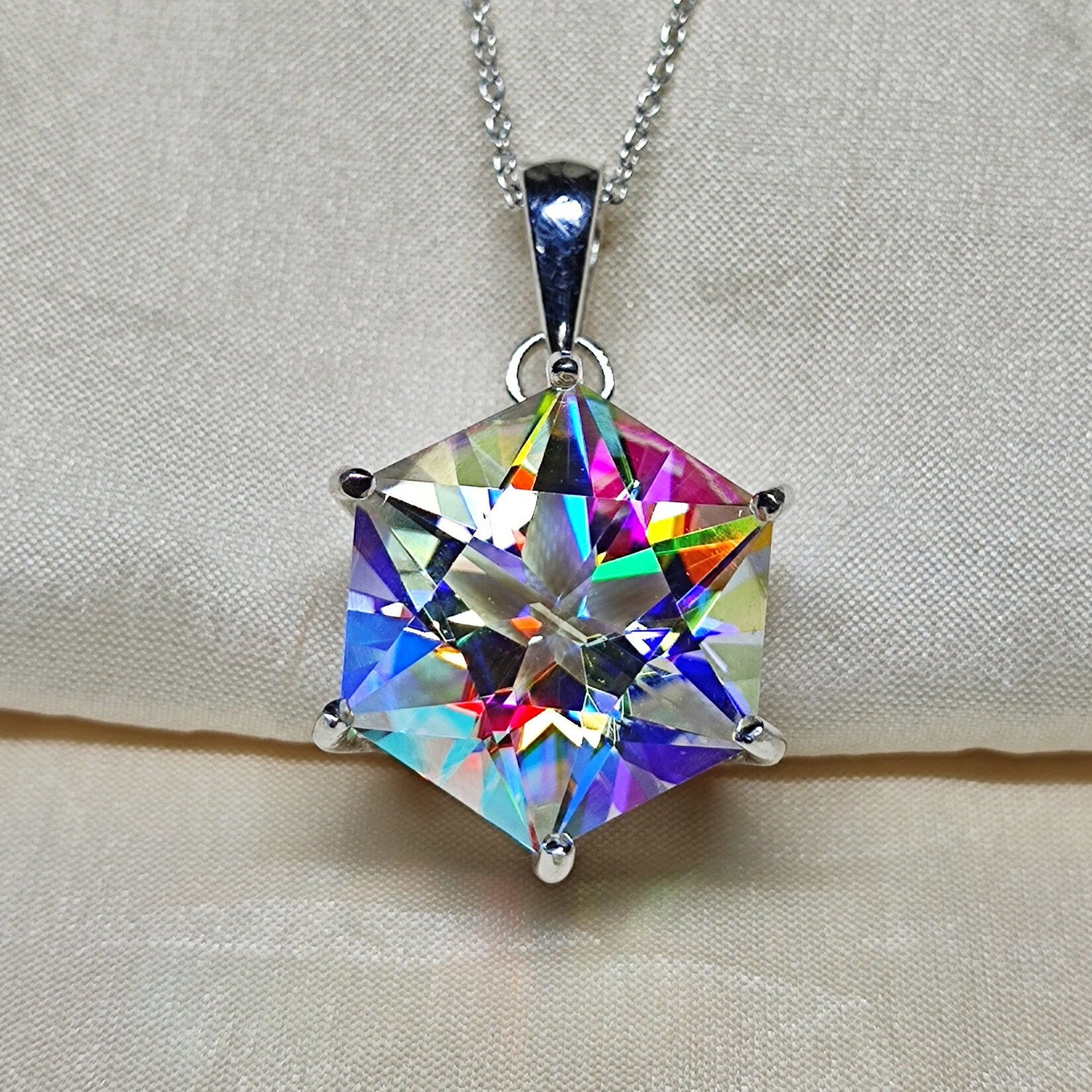 Magical Mystic Topaz Pendant, 19×19 MM Big Pendant, Hexagon Fantasy Cut ...