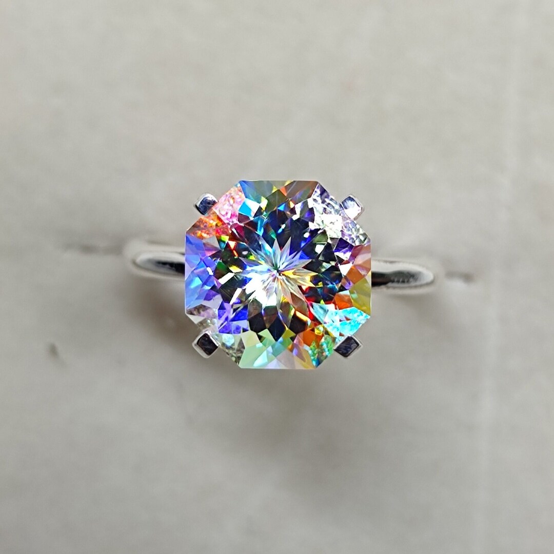 Magical Mystic Topaz Ring, Octagon Shape, 10×10 MM, Fantasy Cut, 925 ...