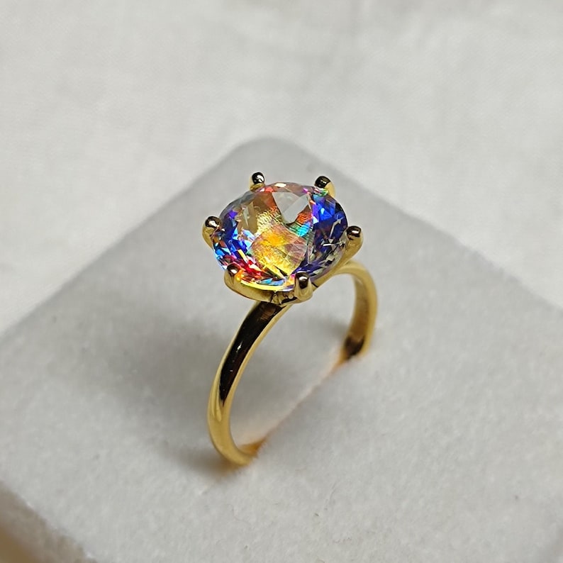 Magical Mystic Topaz Ring, Portuguese Cut, Gold Plated, 925 Sterling ...