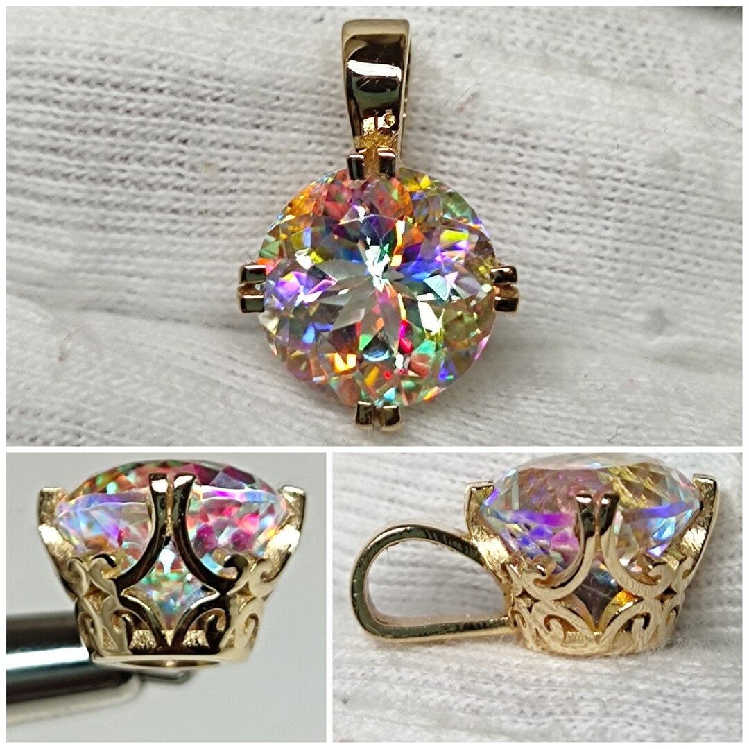 Magical Mystic Topaz, 1010 MM Portuguese Cut, 14K Gold Pendant ...