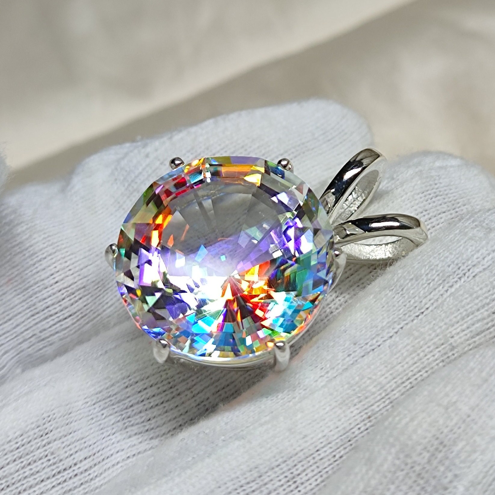 Magical Mystic Topaz Pendant, 21×21MM Fantasy Cut, 925 Sterling Silver ...