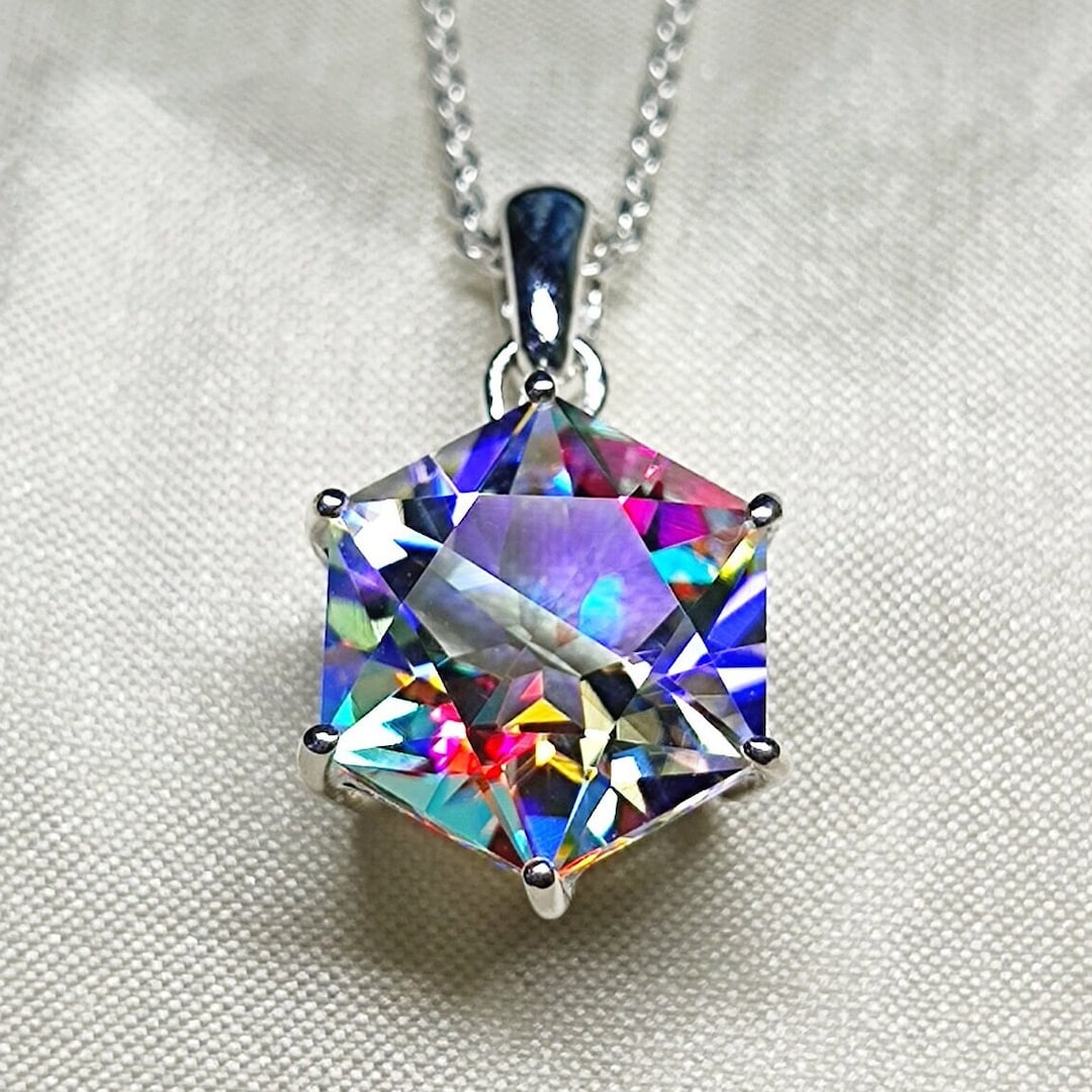 Magical Mystic Topaz Pendant, 12×12 MM Fantasy Cut, 925 Sterling Silver ...