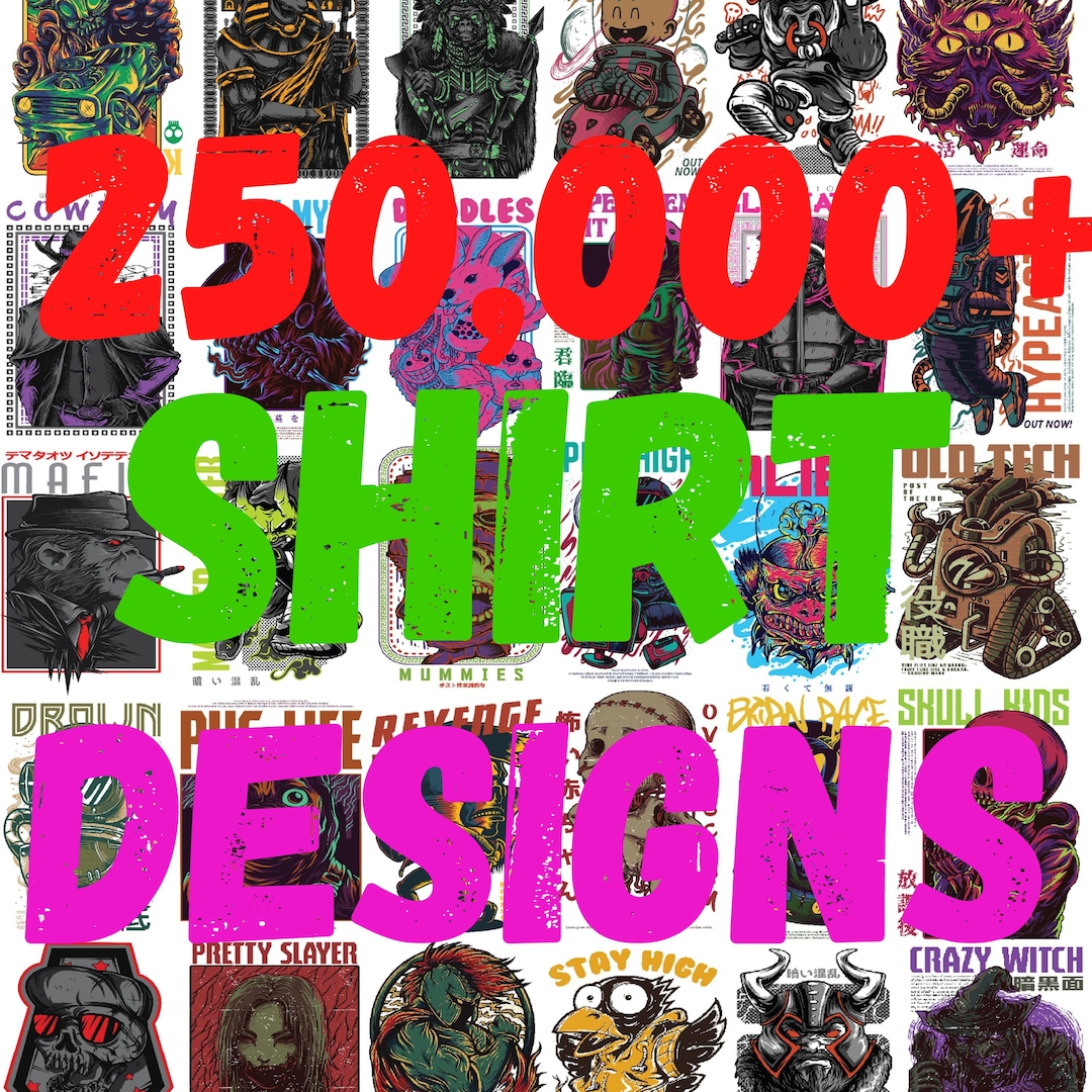 Mega Tshirt Design Bundle 250000 Pod Typography T Shirt Etsy