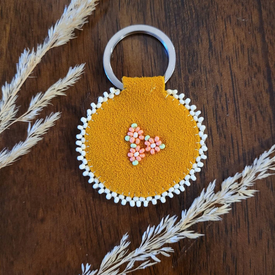 Beaded Keychain, Beaded Pink Flowers - Etsy