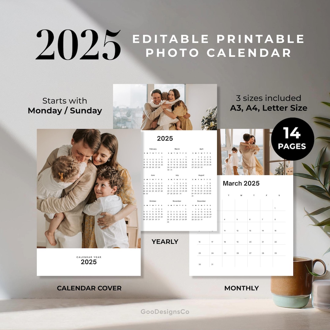 2025 Photo Calendar Editable Template Printable Monthly Planner ...