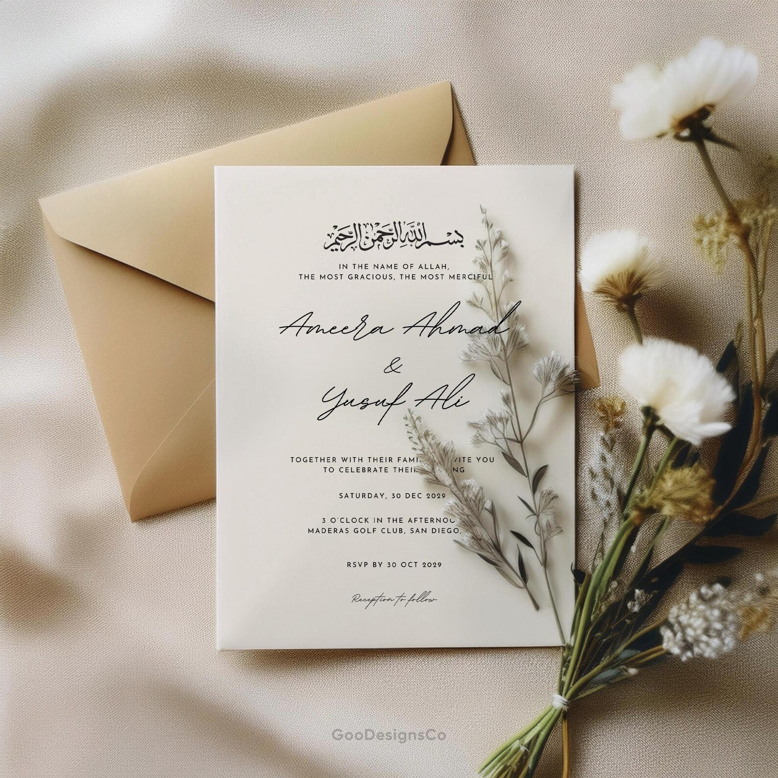 Simple Muslim Wedding Invitation Printable Minimal Modern Design ...