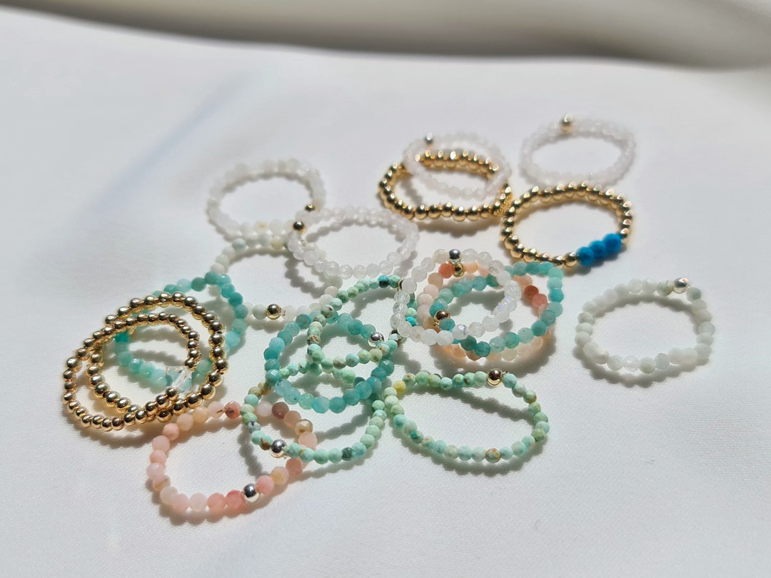 Gemstone Rings Gemstones Elastic Waterproof Gemstone Bead Goldfilled ...