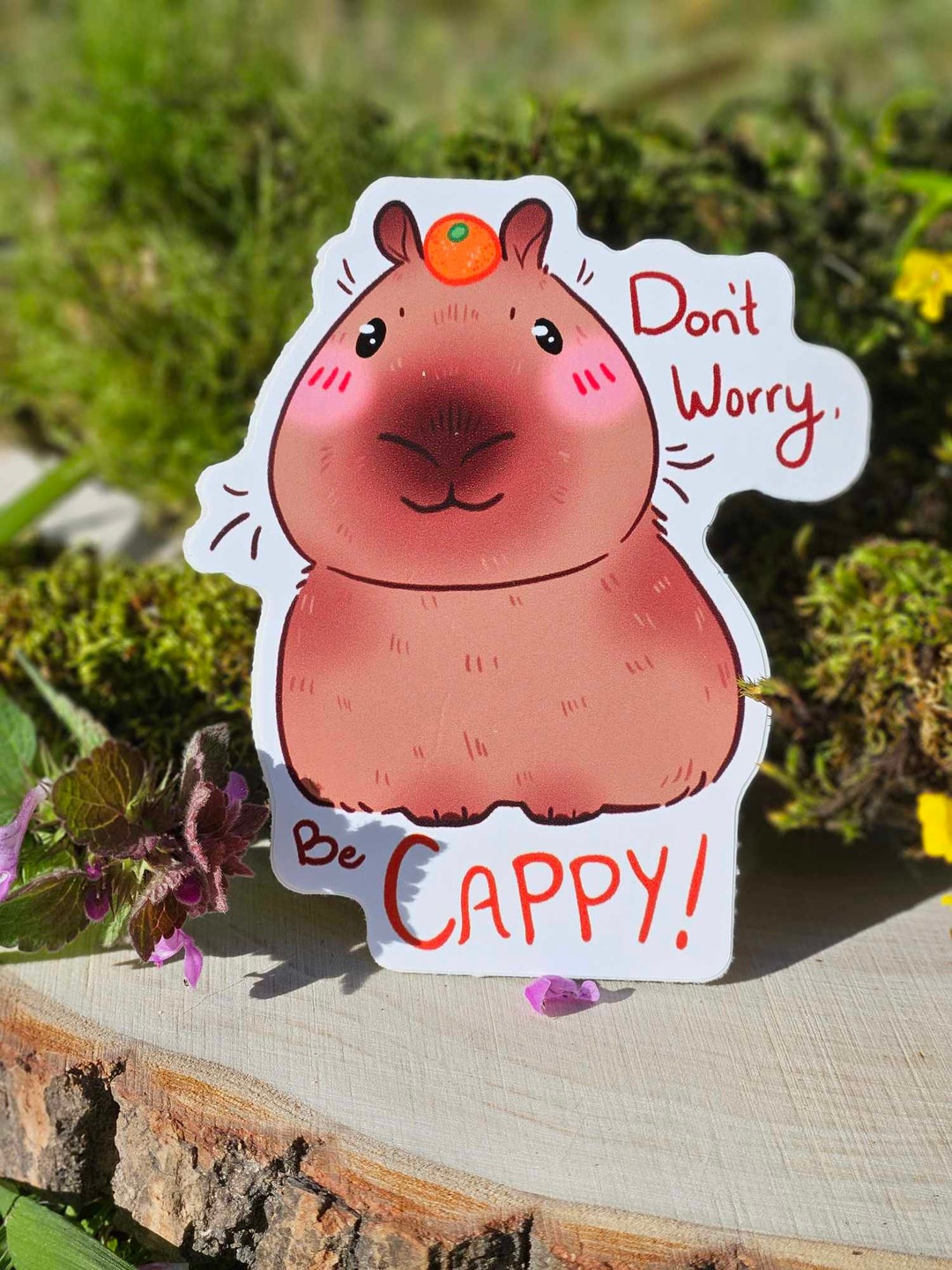 Capybara "don't Worry, Be Cappy!" Sticker || Capybara || Orange ...