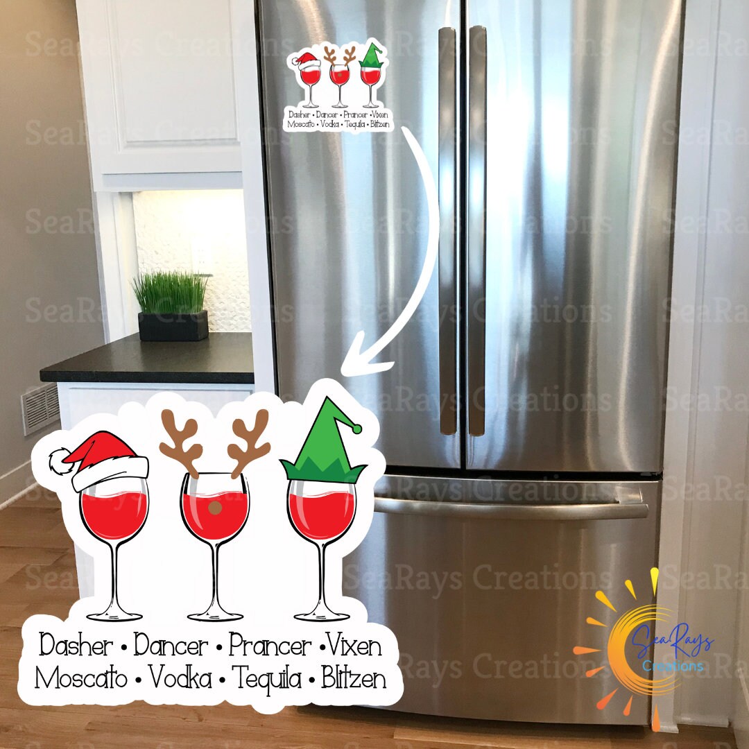 Wine Glass Reindeer Names Magnet, Christmas Magnets, Kitchen Magnets ...