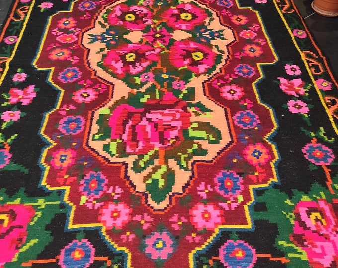Vintage Romanian Rug, Handmade Wool Carpet, Kelim Bessarabian Art, Hand ...