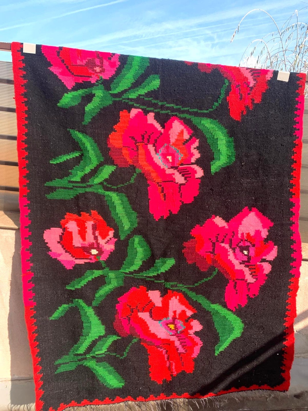 Vintage Romanian Rug, Handmade Wool Carpet, Kelim Moldavian Art, Tapis ...