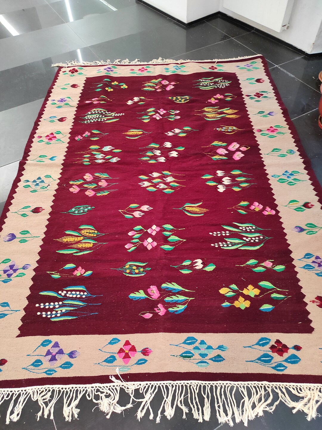 Vintage Romanian Rug, Handmade Wool Carpet, Kelim Oltenian Art, Hand ...