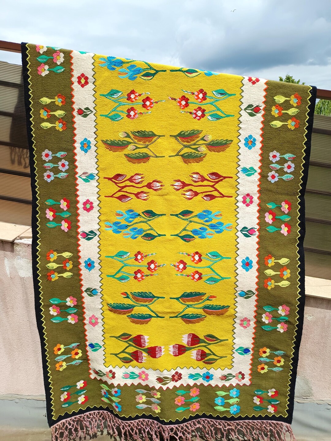 Vintage Romanian Rug, Handmade Wool Carpet, Kelim Oltenian Art, Hand ...