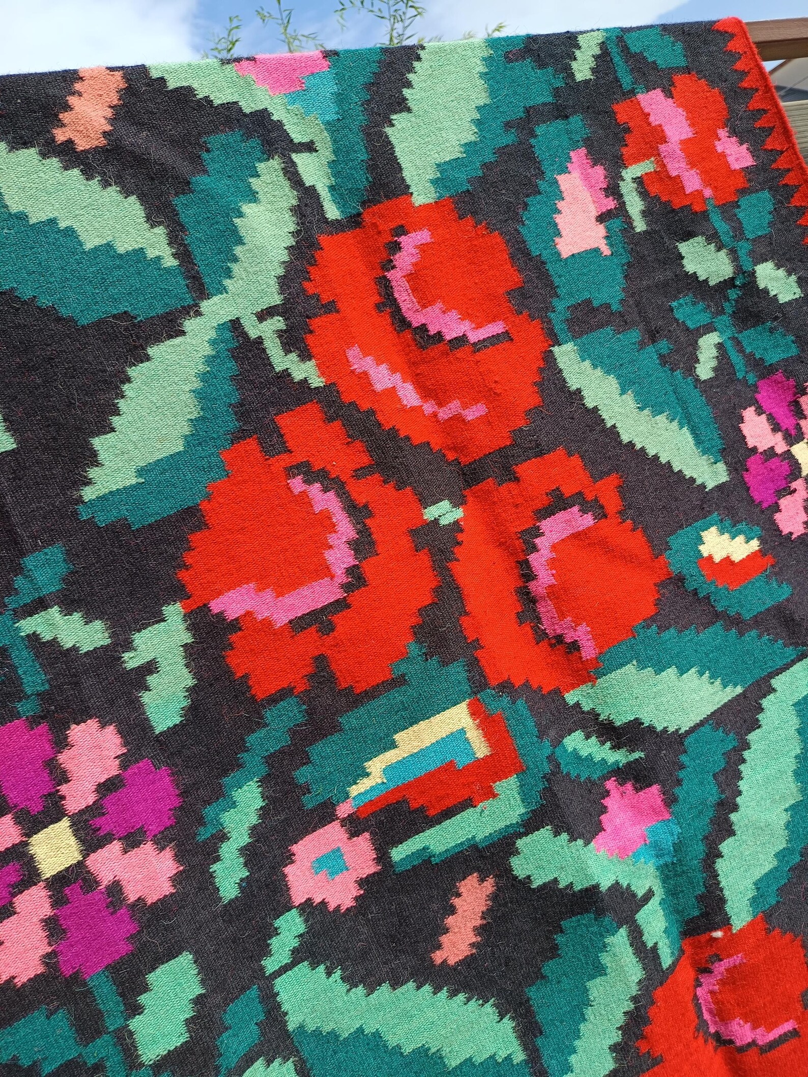 Vintage Romanian Rug, Handmade 100% Wool Rug, Tapis Roumain, Kelim ...