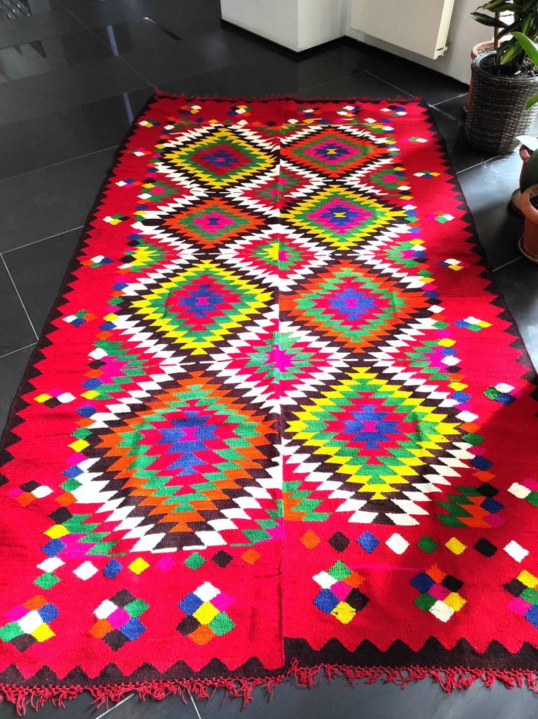 Antique Romanian Rug, Handmade Wool Carpet, Kelim Oltenian Art, Hand ...