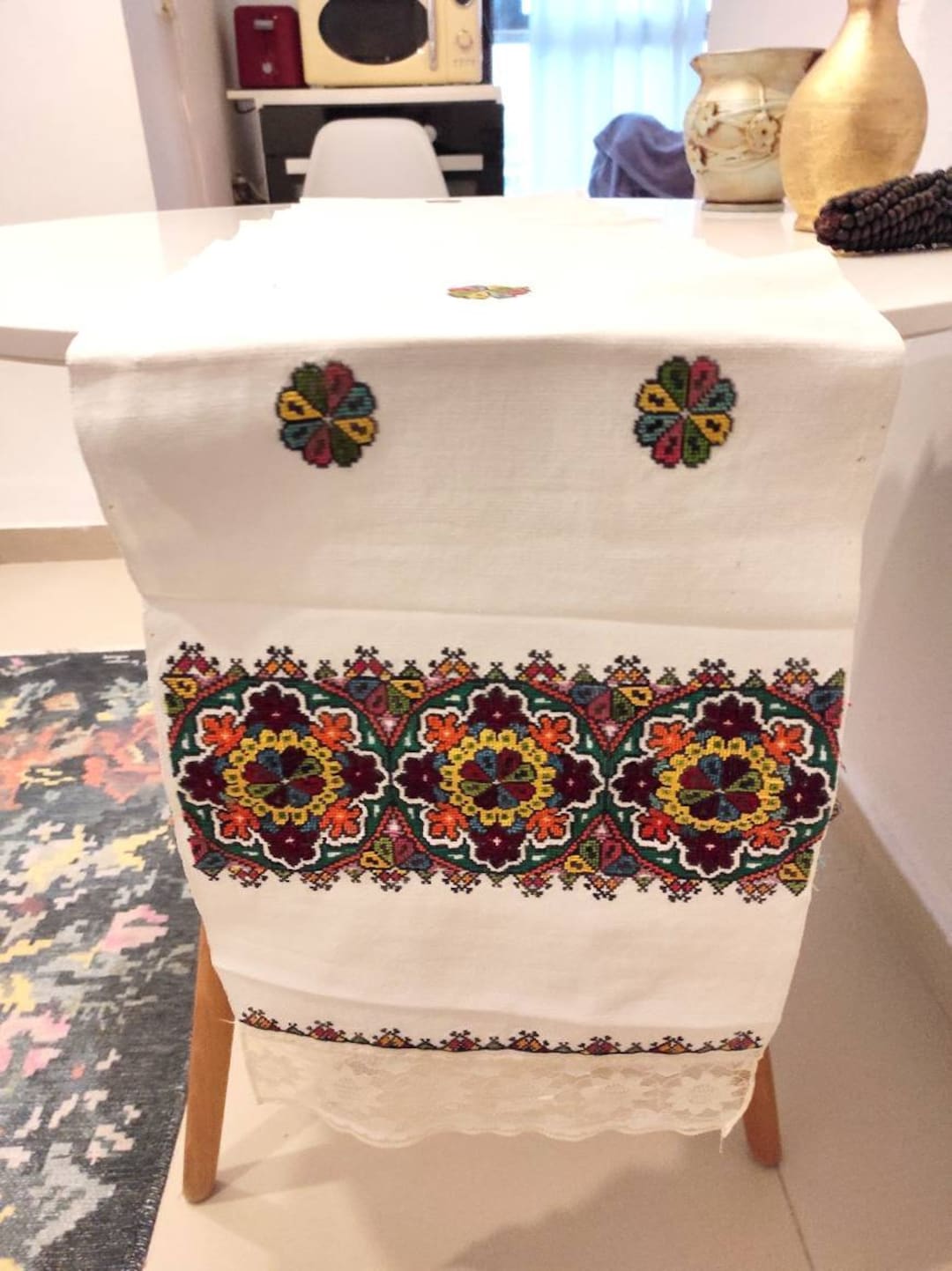 Vintage Romanian Table Runner, Handmade Decorative Table Runner, Boho ...