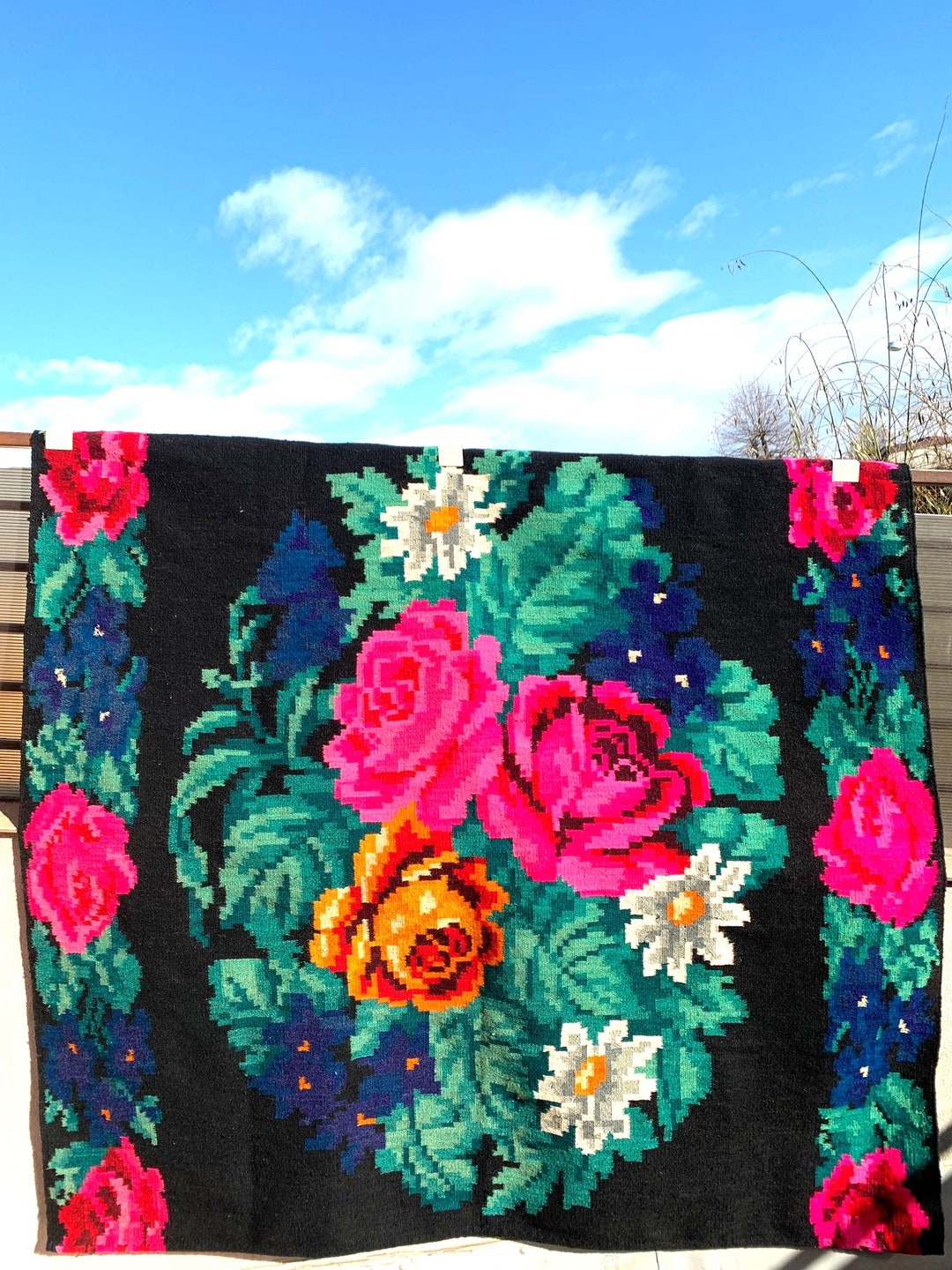 Vintage Romanian Rug, Handmade Wool Carpet, Kelim Bessarabian Rural Art ...