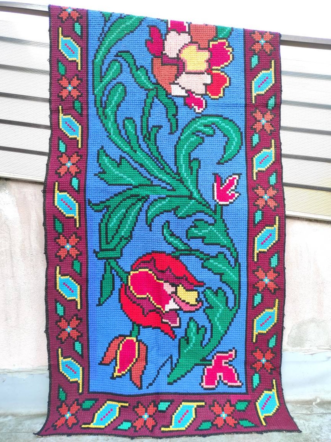 Vintage Romanian Rug,handmade Wool Runner, Kilim Moldavian Art, Hand ...