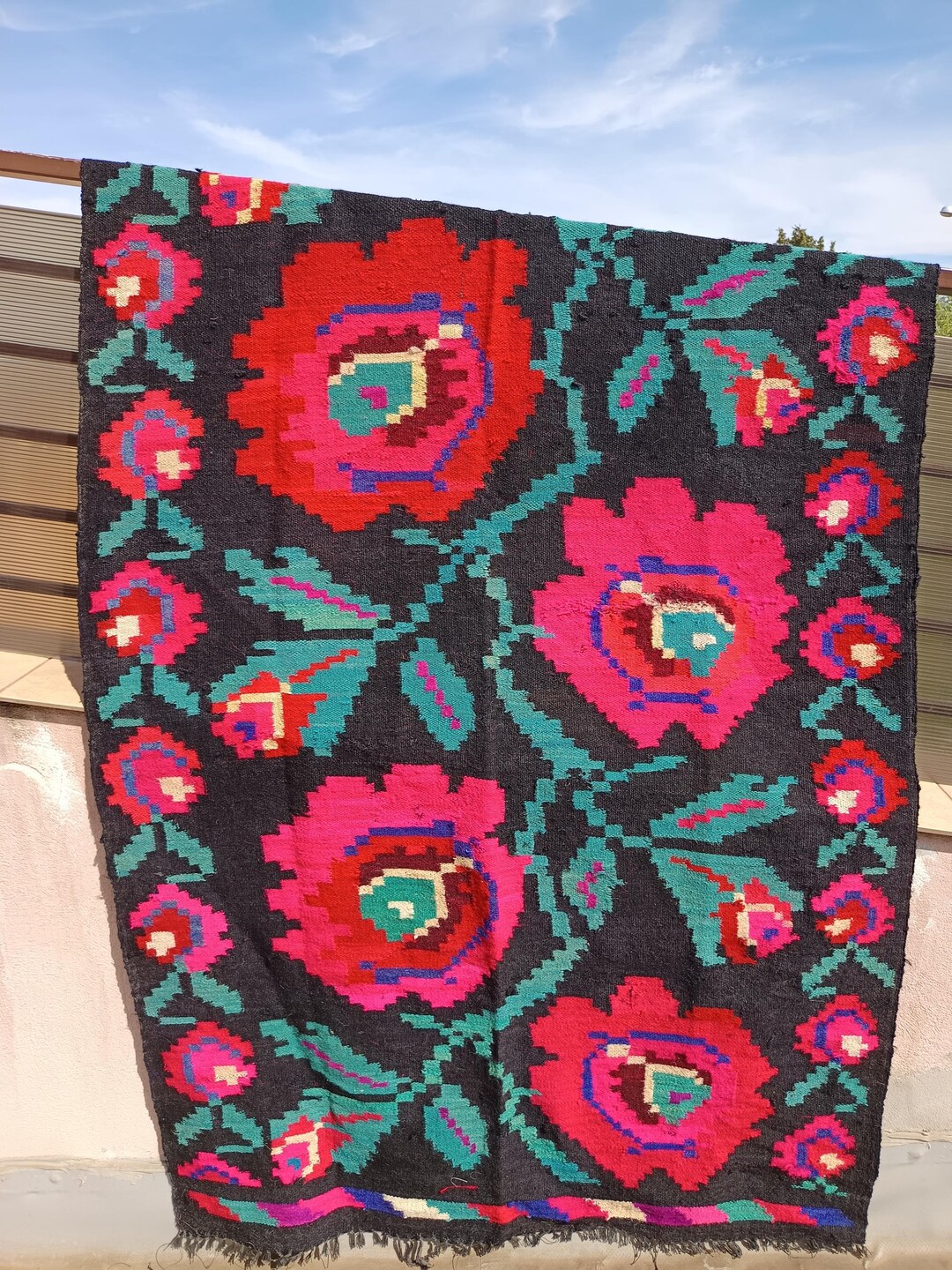 Vintage Romanian Rug, Handmade 100% Wool Rug, Tapis Roumain, Kelim ...