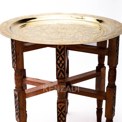 Moroccan Brass Table With Wood Support Hand Made in Fes - Etsy