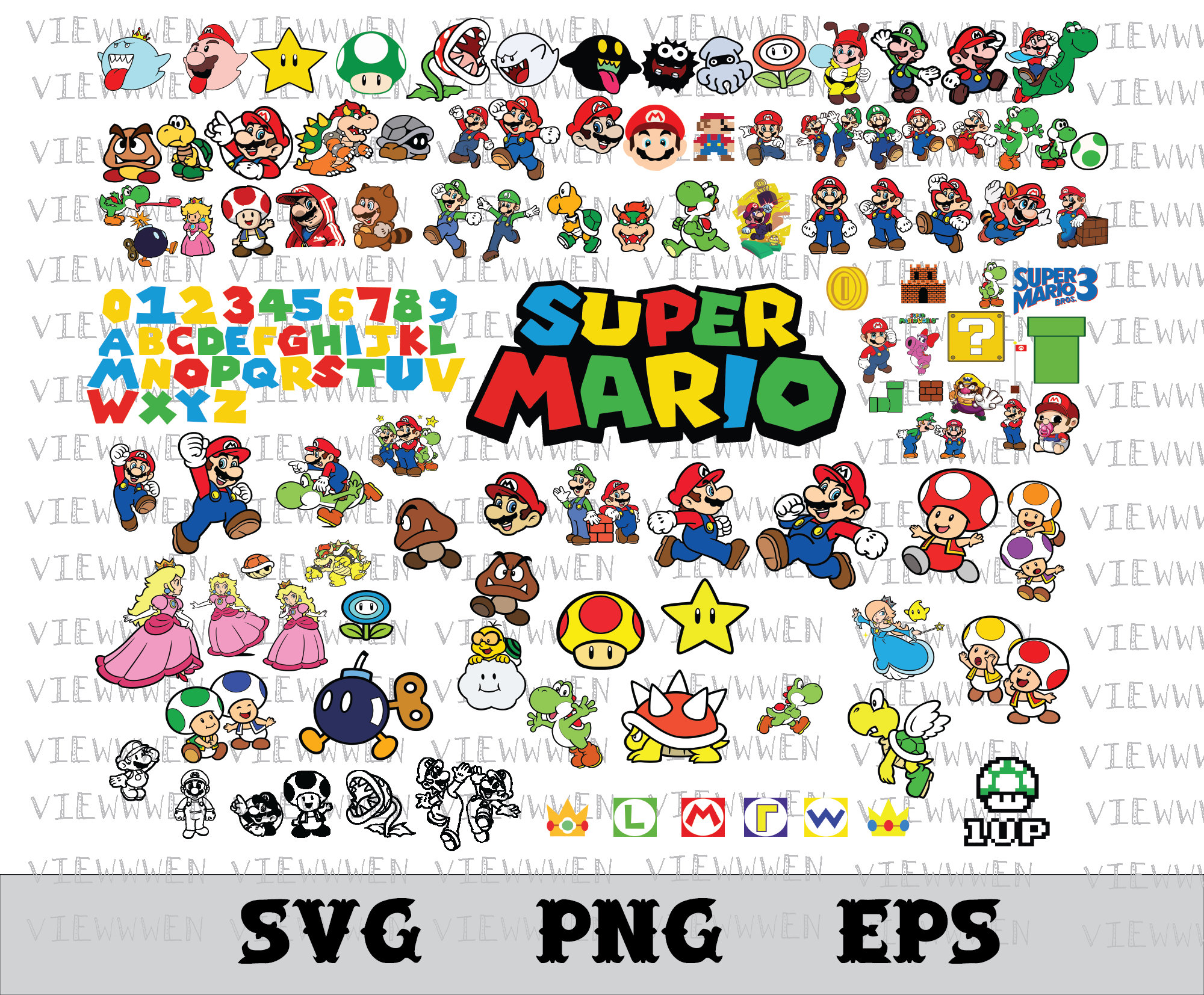 Super Mario SVG Bundle, Mario Set, Paper Mario, Luigi, Mario Characters ...