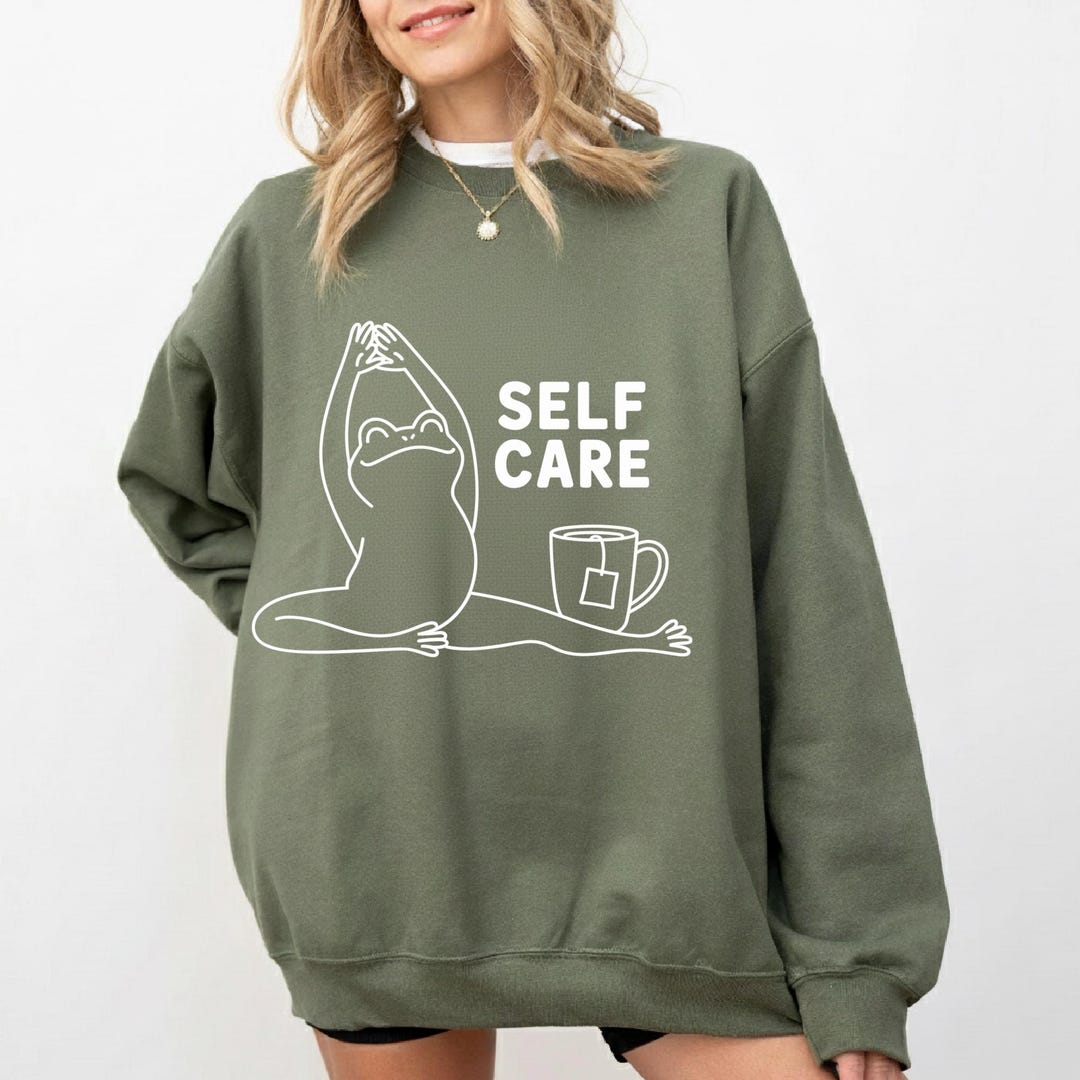 Retro Frog Self Care Shirt, Funny Frog Self Care Sweatshirt, Cute Frog ...