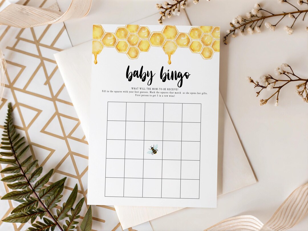 Bee Baby Shower Bingo Template, Printable Baby Shower Bingo Instant ...