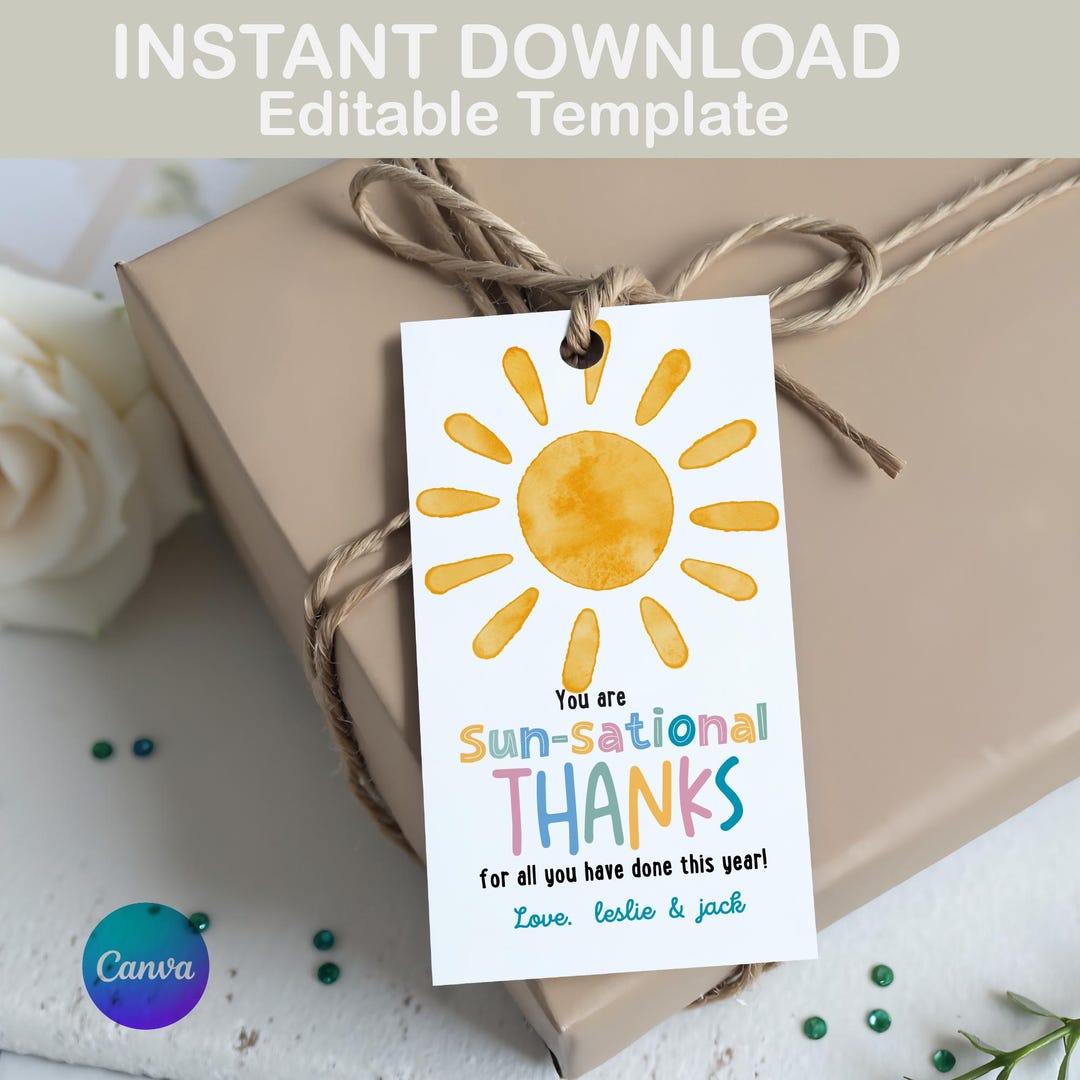Editable Sun Sational Teacher Appreciation Gift Tags Sunshine School ...