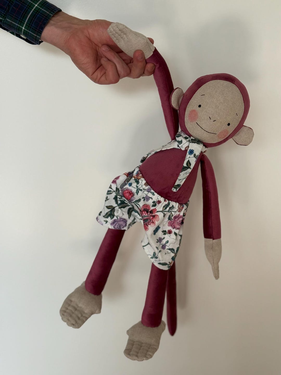 Cute Handmade Velvet Body Stuffed Animal Monkey Unique Present for Kids ...