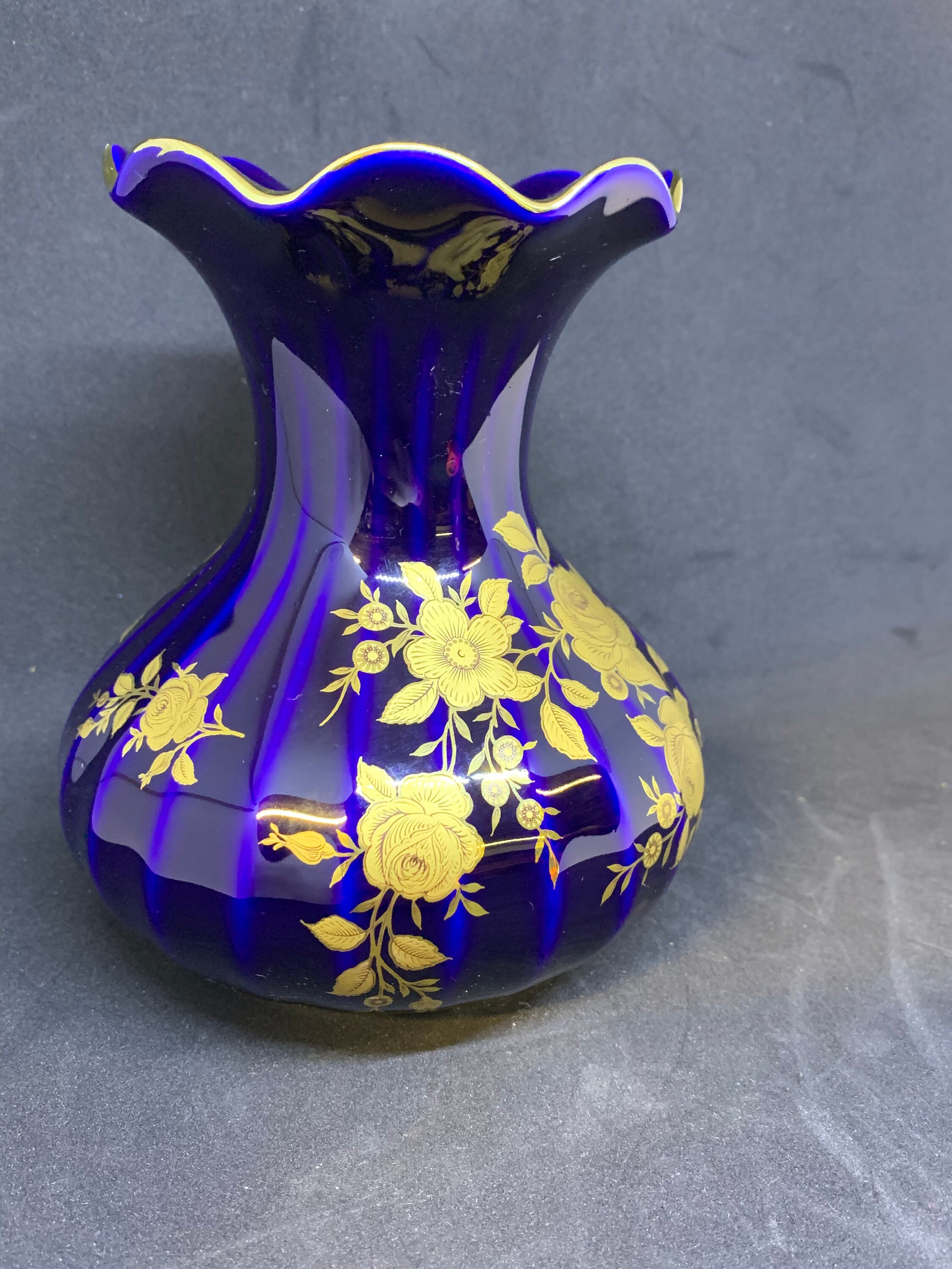 Porzellan Lot 3 Pieces Bavaria Echt Kobalt Wunsiedel 24 Karat Gold ...