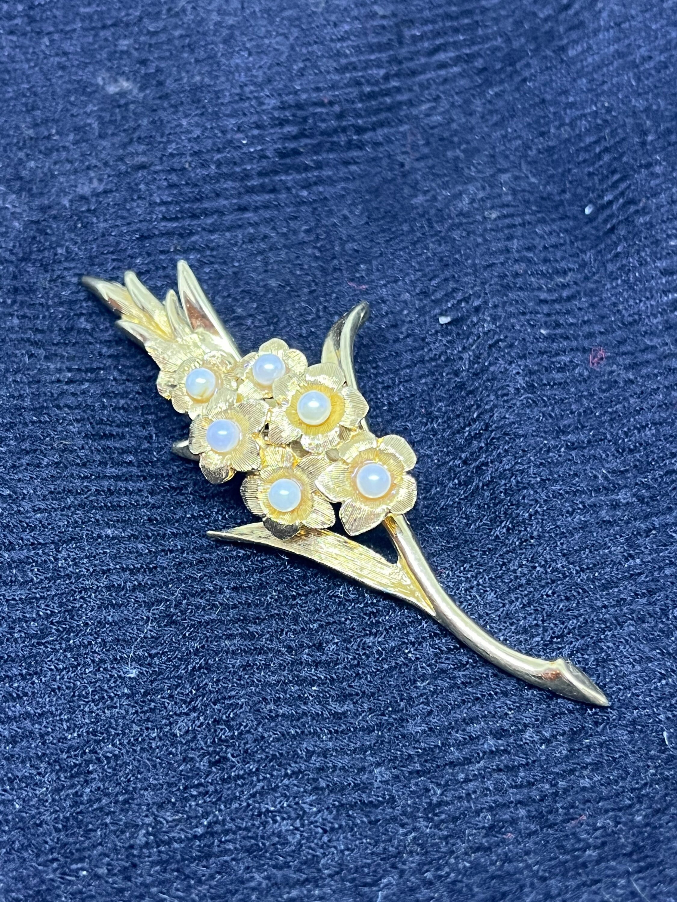 Vintage BOUCHER SIGNED Number Gold & Pearl Gladiolus Brooch Collector ...