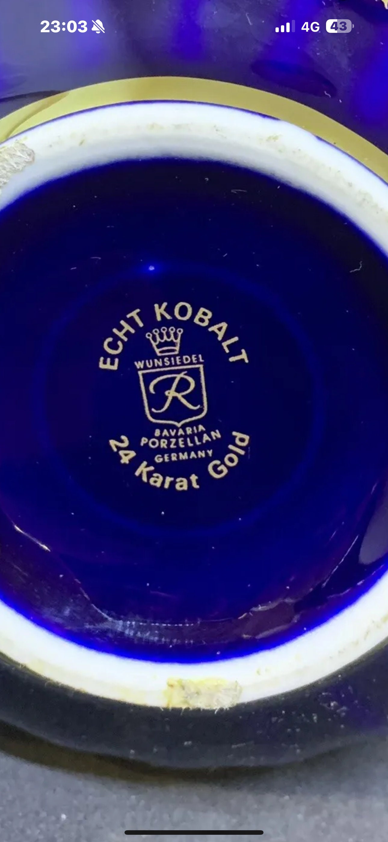 Porzellan Lot 3 Pieces Bavaria Echt Kobalt Wunsiedel 24 Karat Gold ...