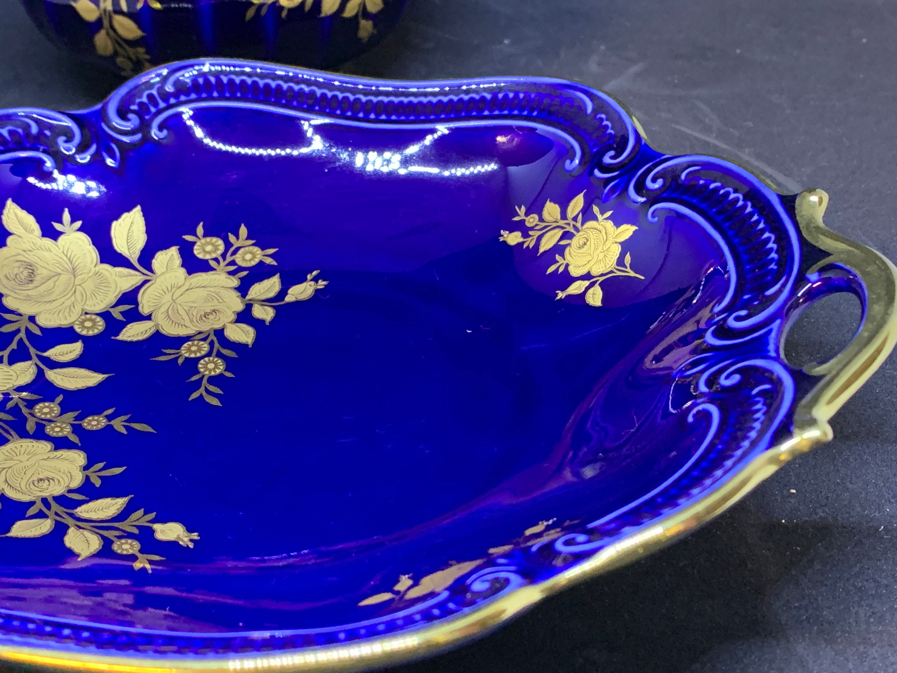 Porzellan Lot 3 Pieces Bavaria Echt Kobalt Wunsiedel 24 Karat Gold ...