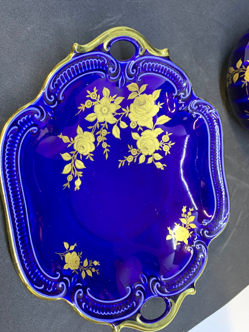 Porzellan Lot 3 Pieces Bavaria Echt Kobalt Wunsiedel 24 Karat Gold ...